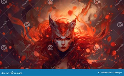 Fierce Kasai Kitsune Female Fox With Fiery Flame Red Hair And Piercing