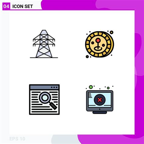 4 Universal Filledline Flat Color Signs Symbols Of Electrical Webpage Transmission Tower Game