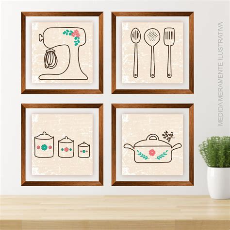 Kit 4 Quadros Decorativos Cozinha Utensílios 20x20cm Elo7