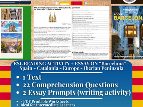 Esl Reading Comprehension Writing Activity Barcelona By Teach Simple