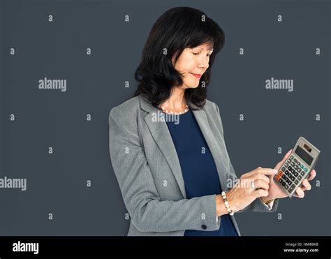 Adult Lady Use Calculator Count Concept Stock Photo Alamy