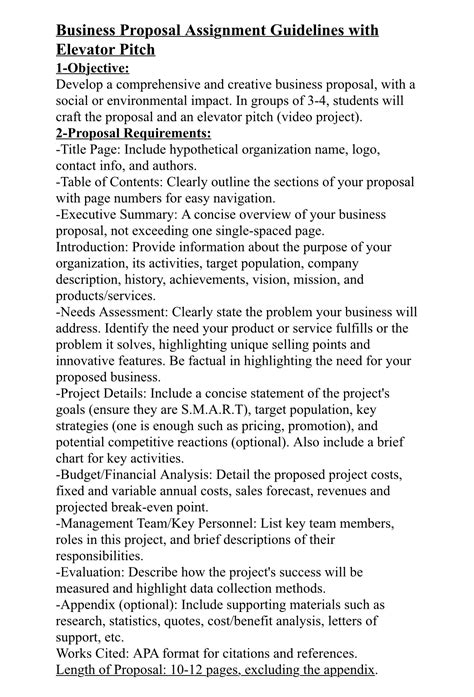 solved business proposal assignment guidelines withelevator