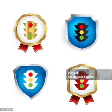 Abstract Traffic Light Badge And Label Collection Stock Illustration