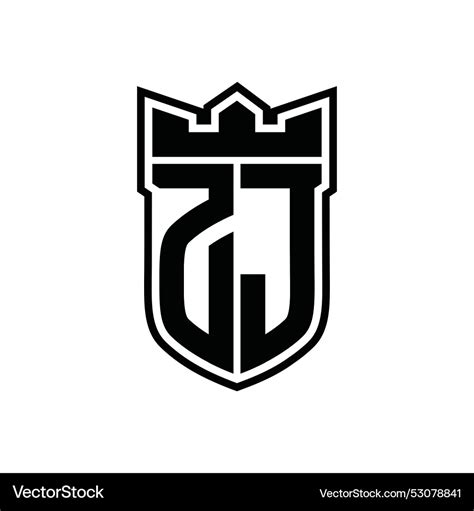 Zj Logo Shield Shape With Geometric Crown Inside Vector Image
