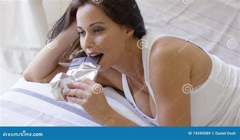 Depressed Young Woman Eating A Chocolate Bar Stock Image Image Of