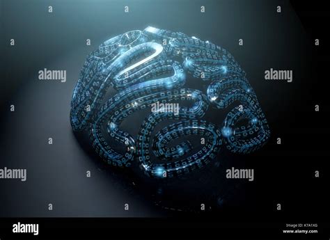A Stylized Brain Textured With Binary Computer Data Code Depicting