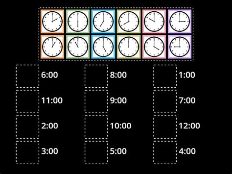 Telling Time Full Hours Digital To Analog Match Up