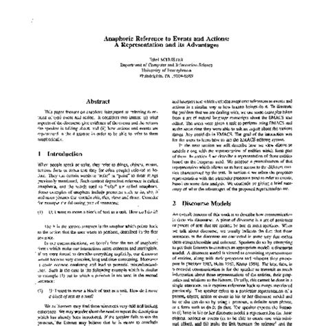 Anaphoric Reference To Events And Actions A Representation And Its