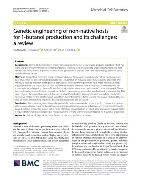 Pdf Genetic Engineering Of Non Native Hosts For 1 Butanol Production