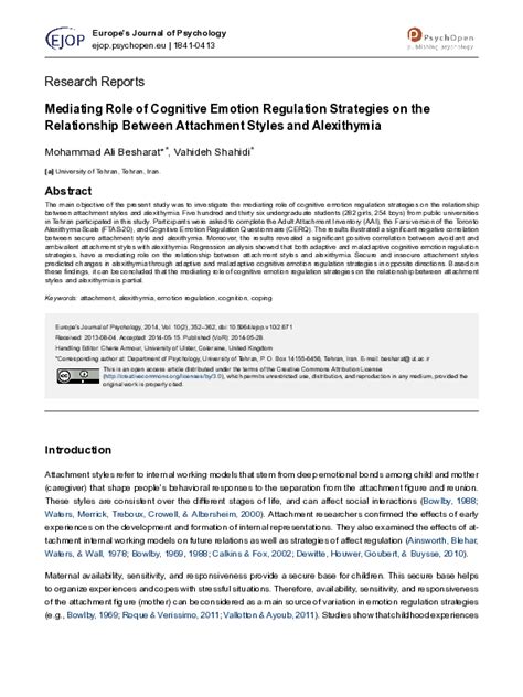Pdf Mediating Role Of Cognitive Emotion Regulation Strategies On The