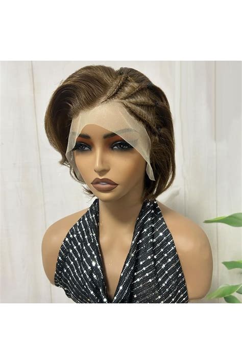 Pixie Cut Wig Human Hair Meidum Brown Short Braided Lace Front Wigs