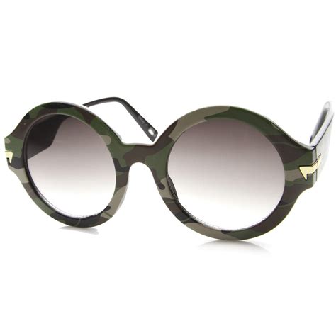 Retro Round Thick Frame Camouflage Pattern Sunglasses Zerouv