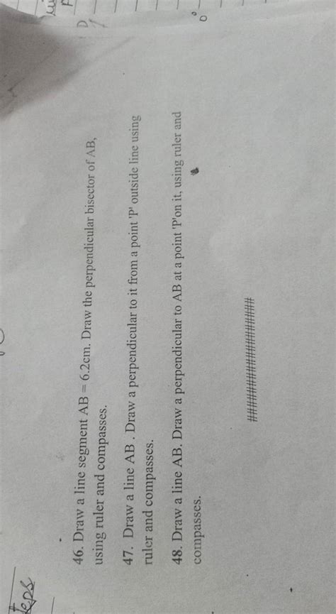 Teps 46 Draw A Line Segment AB 6 2 Cm Draw The Perpendicular Bisector O