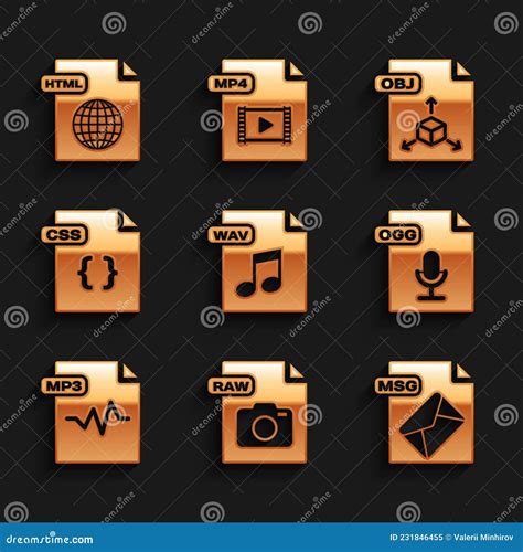 Set Wav Archivo Documento Msg Ogg Mp3 Css Obj Y Html Icono Vector