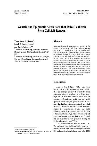 Genetic And Epigenetic Alterations That Drive Leukemic Stem Cell Self