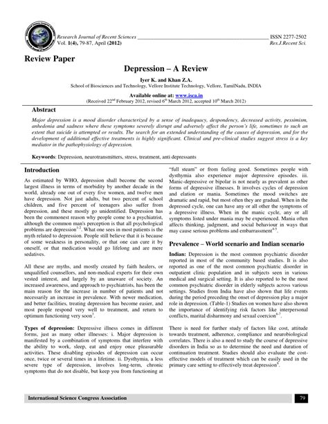 PDF Depression A Review