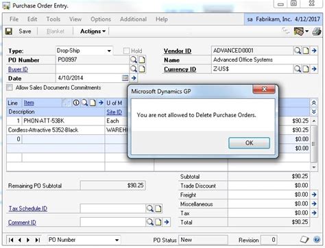 Mbs Guru Disable Delete Po In Dynamics Gp Purchase Order Entry