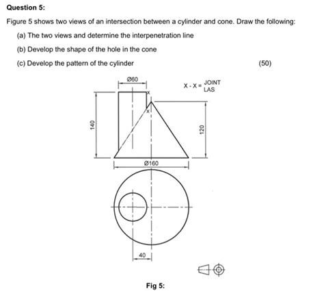 Solved Figure 5 Shows Two Views Of An Intersection Between A Cylinder And 1 Answer