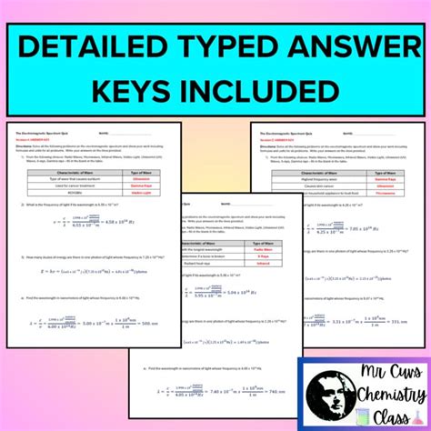 Chemistry Electromagnetic Spectrum Quiz 3 Versions With Typed Key