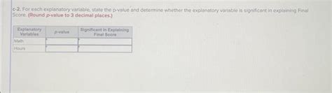 solved c 2 for each explanatory variable state the p value