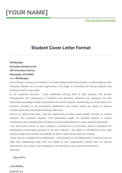 Free Student Cover Letter Format Template To Edit Online