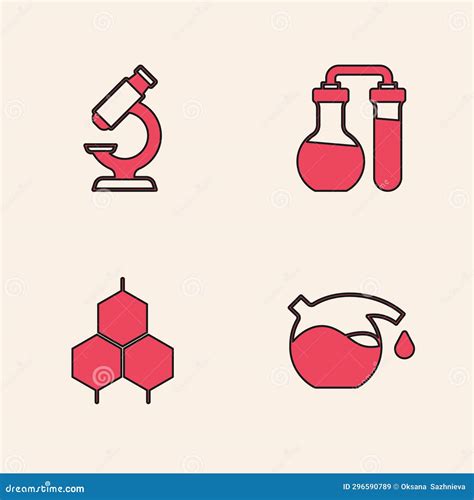 Set Test Tube Microscope And Chemical Formula Icon Vector Stock