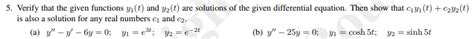 Solved 5 Verify That The Given Functions Yıt And Yzt