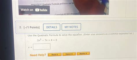Solved Quadratic Formula problems can beWatch on Youiluthe2. | Chegg.com