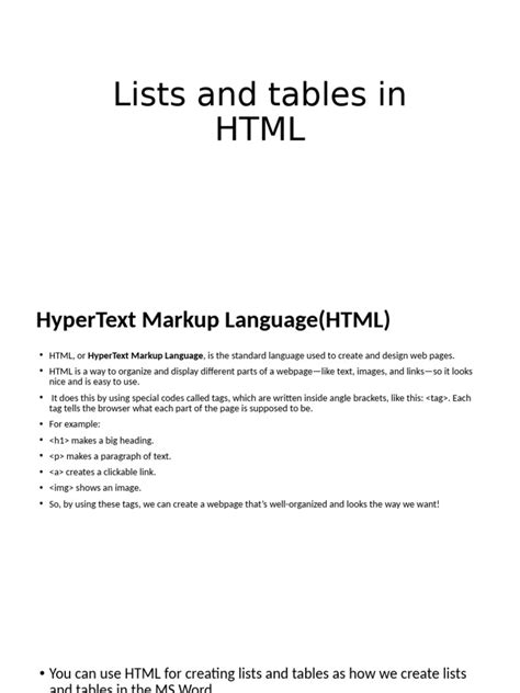 Lists And Tables In Htmlchap5 Pdf Html Element Html