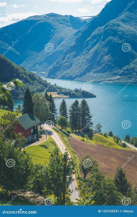 Norway Fjord Shore Aurland Fjord Beautiful Scandinavian Landscape