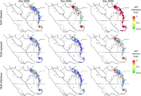Spatiotemporal Prediction Of The Potential Acp And Hlb Spread In The Download Scientific