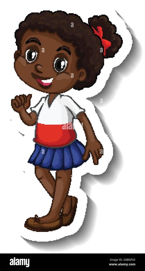 Cute African Girl Cartoon Character Sticker Illustration Stock Vector