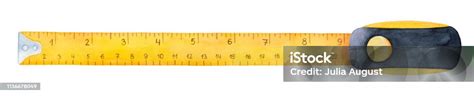 자동 후퇴 노란색 테이프 측정 듀얼 스케일 마크 인치 및 센티미터 직선 수평선 평면도 객체를 닫습니다 손으로 그린 수채화 스케치 드로잉 컷아웃 클립 아트 요소입니다 수채화에