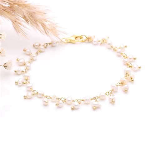 Goldenes Armband aus echten Perlen er Silber vergoldet Armband mit Süßwasserperlen er