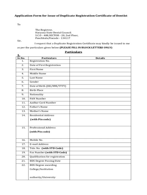 Fillable Online Application Form For Issue Of Duplicate Registration