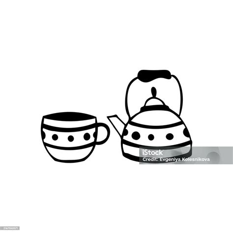 벡터 클립 아트 찻 주전자와 컵 흰색 배경에 낙서 스타일입니다 그릇에 대한 스톡 벡터 아트 및 기타 이미지 그릇 그리기 낙서 드로잉 Istock
