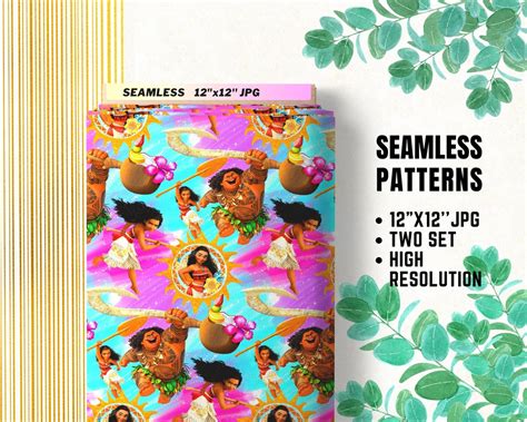Moana Seamless Papers Moana Digital Papers Birthday T Wrapping Princess Moana Fabric
