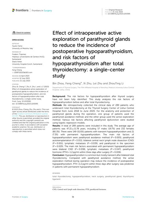 Pdf Effect Of Intraoperative Active Exploration Of Parathyroid Glands