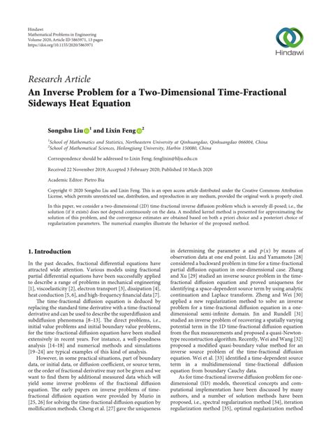 Pdf An Inverse Problem For A Two Dimensional Time Fractional Sideways