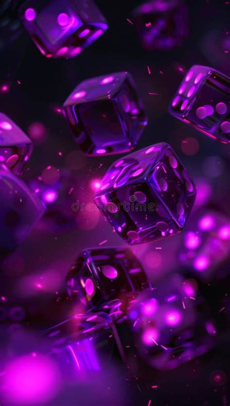 Glowing Purple Dice Floating In Dark Background With Neon Light Effect