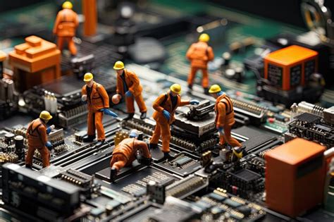 Premium Ai Image Miniature Figures Working Over Computer Network