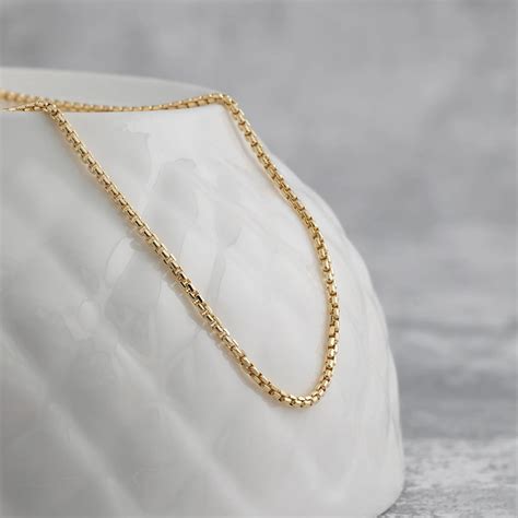 Solid 14k Gold Round Box Chain Necklace Delicate Dainty Layered