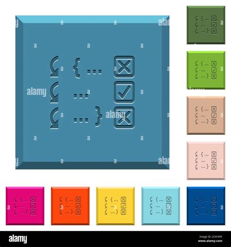 debugging program engraved icons on edged square buttons in various