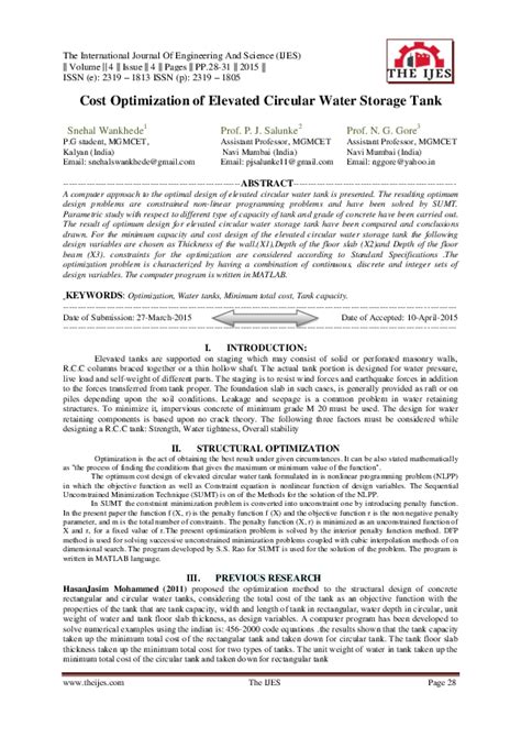 Pdf Cost Optimization Of Elevated Circular Water Storage Tank