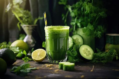 Premium Photo Glass Of Spinach Smoothie Green Juice Cocktail For
