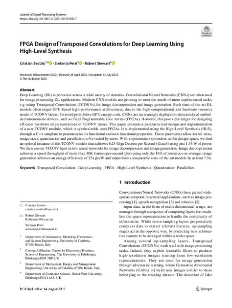 Pdf Fpga Design Of Transposed Convolutions For Deep Learning Using
