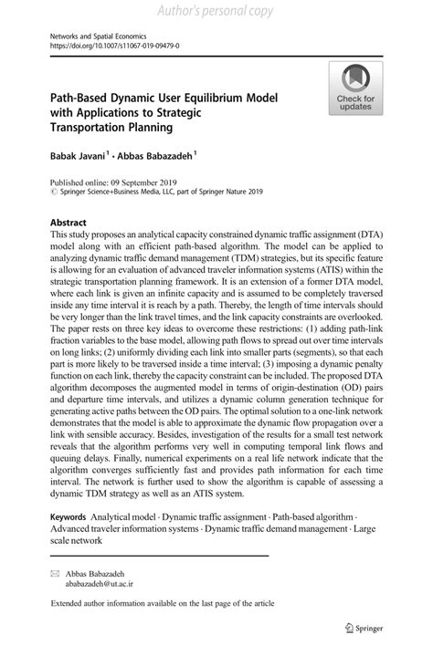 Pdf Path Based Dynamic User Equilibrium Model With Applications To Strategic Transportation