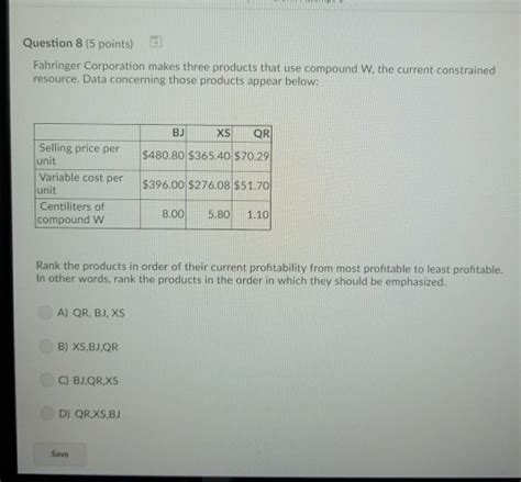 Solved Question 8 5 Points Fahringer Corporation Makes