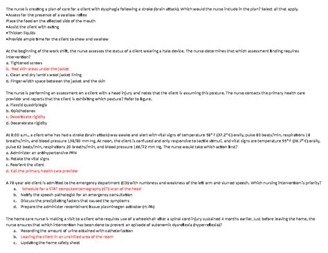 Ms2quiz 9 Cva Spine Practice Questions The Nurse Is Creating A Plan Of Care For A Client