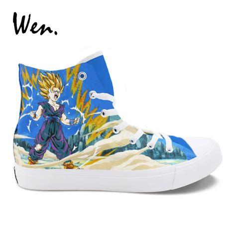 Wen Anime Hand Painted Shoes Design Dragon Ball Son Goku Super Saiyan High Top Male Skateboard
